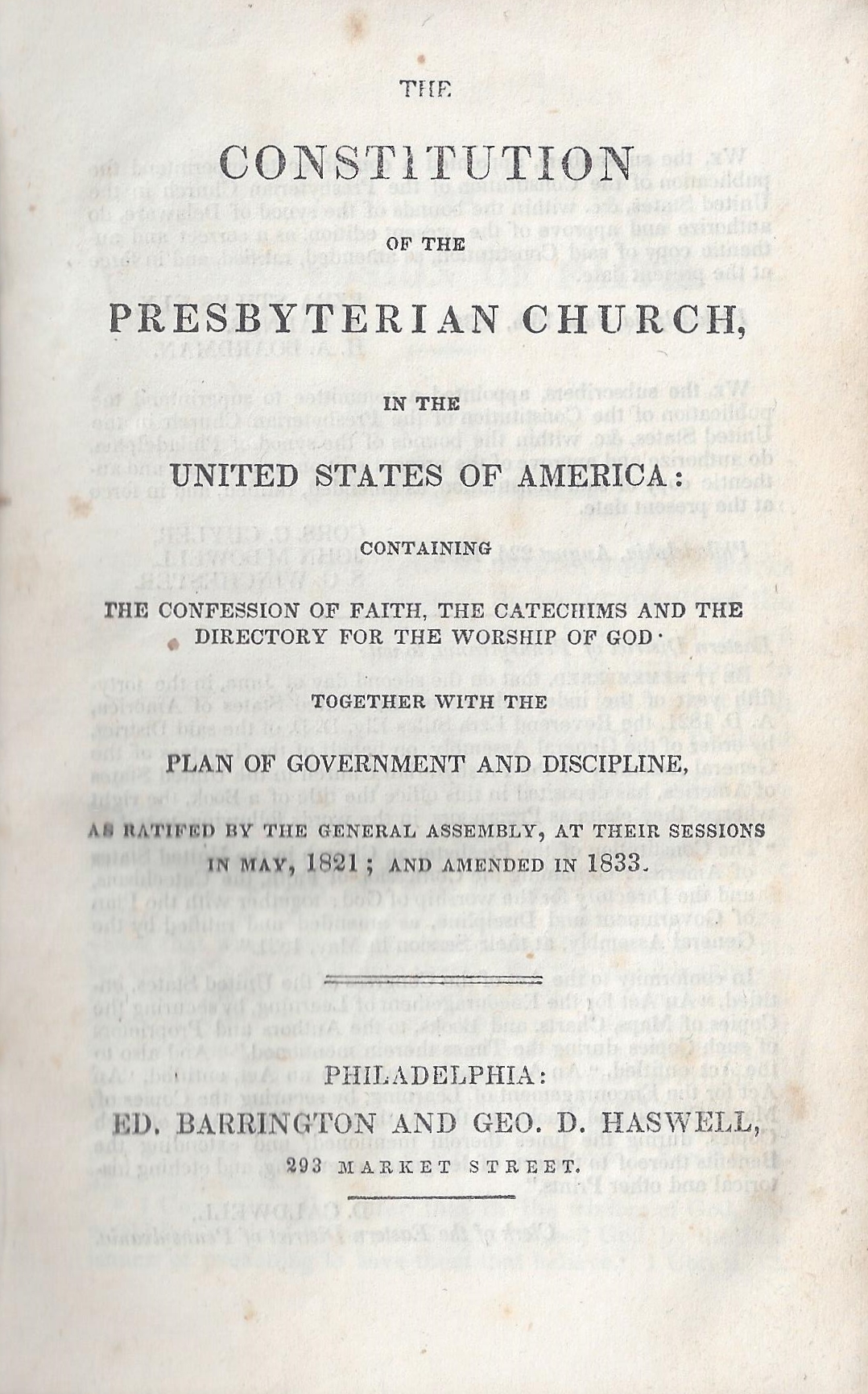 History of Membership Vows, Presbyterian Church in America ...